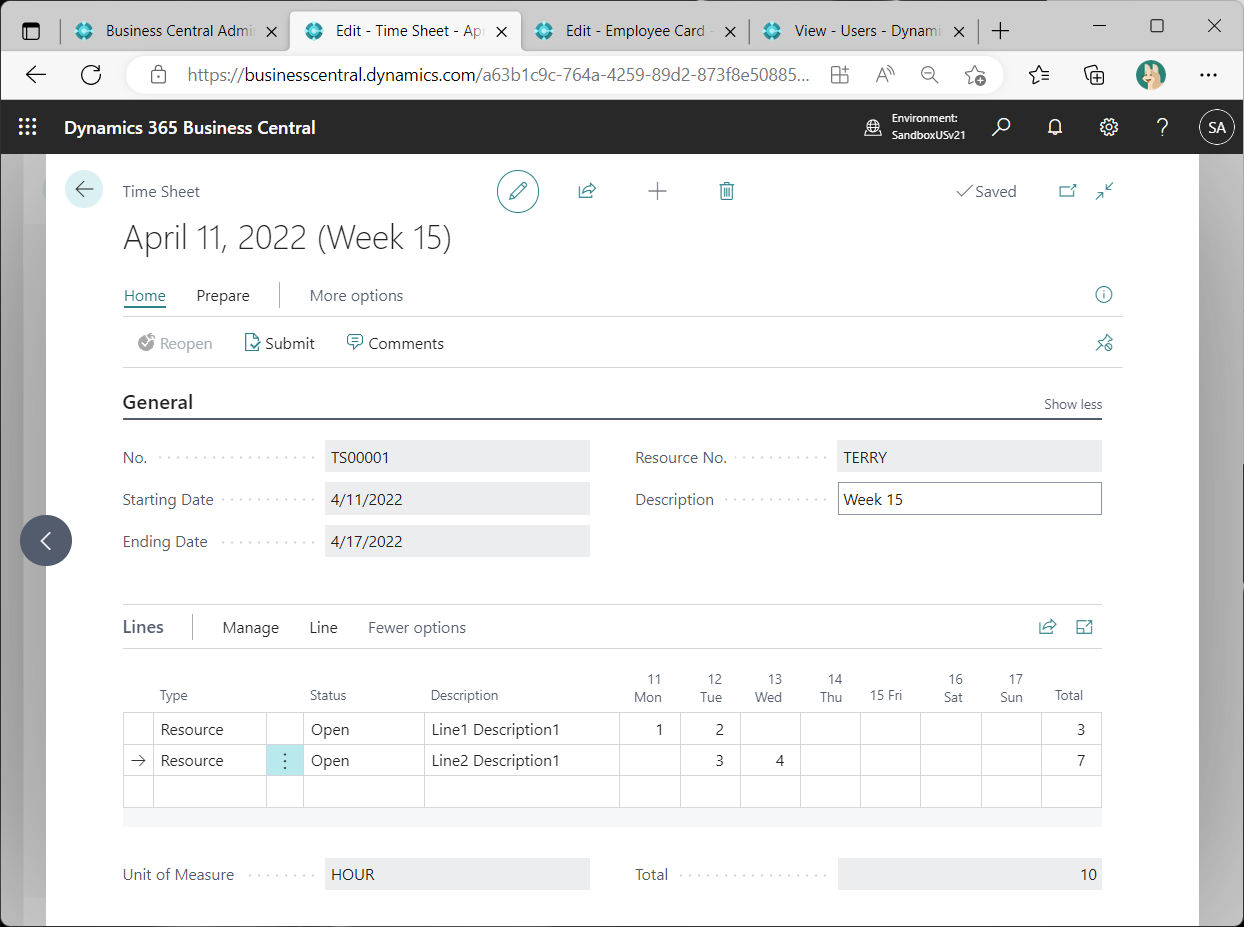 D365BC Time Sheetのデータ構造 | IT長のネタ帳