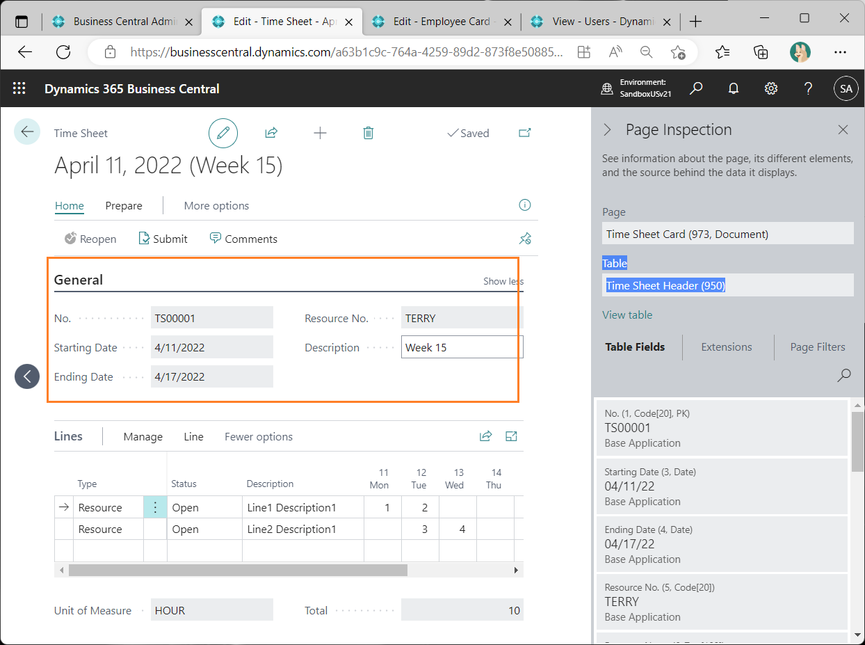 D365BC Time Sheetのデータ構造 | IT長のネタ帳